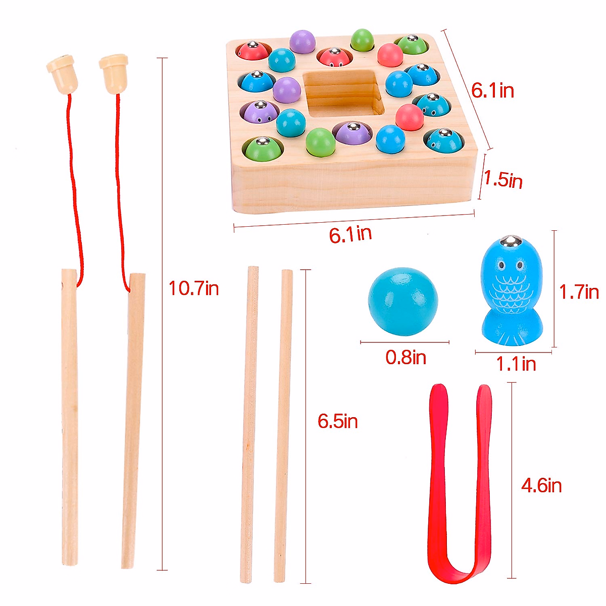 Montessori Toys for Toddlers Wooden Fishing Game Fine Motor Skill Autism Toys Occupational Therapy Learning Magnet Fishing Pole Clamp Chopsticks Preschool Math Game for Kids Age 3 4 5 6 Year Old