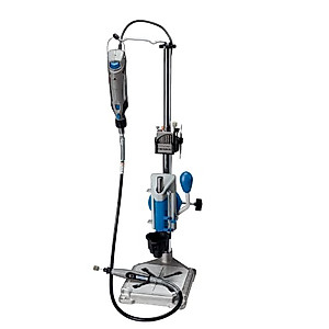 Dremel Drill Press Rotary Tool Workstation Stand with Wrench- 220-01- Mini Portable Press- Holder- 2 Inch Depth- Ideal for Drilling Perpendicular and Angled Holes- Table Top , Silver