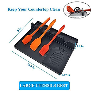 DflowerK Silicone Spoon Rest Utensil Rest with Drip Pad 5 Slotted & 1 Spoon Holder for Kitchen Counter Stove Top Heat Resistant Large 10.3" X 8" (Night Black)