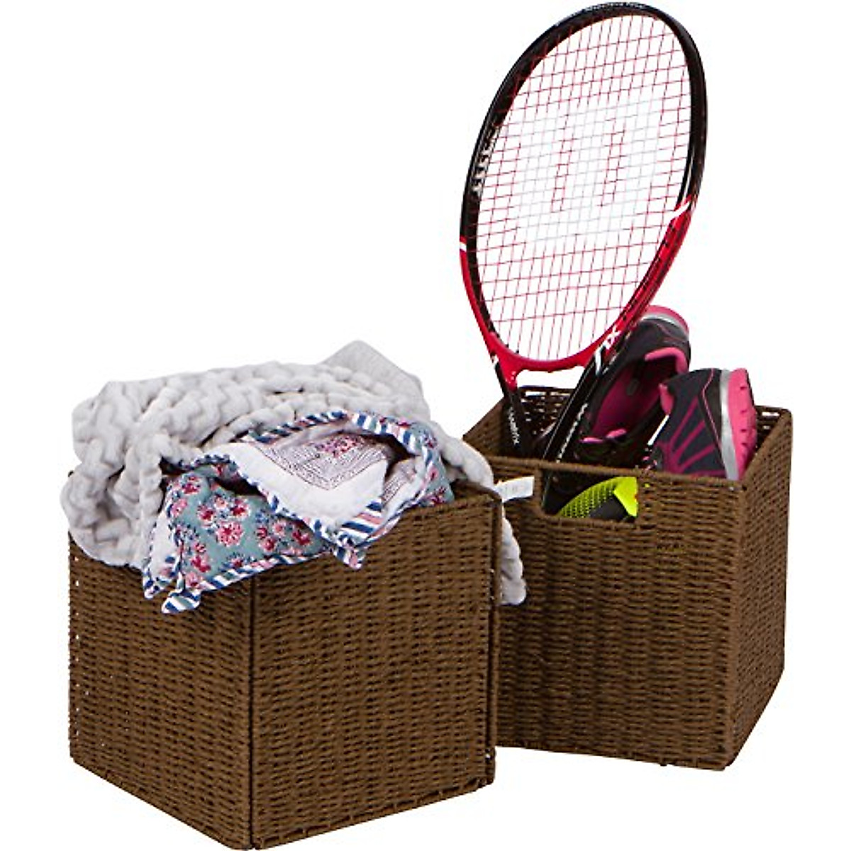 Trademark Innovations 10.5" Woven Storage Cube Basket Bin with Iron Wire Frame Set of 2