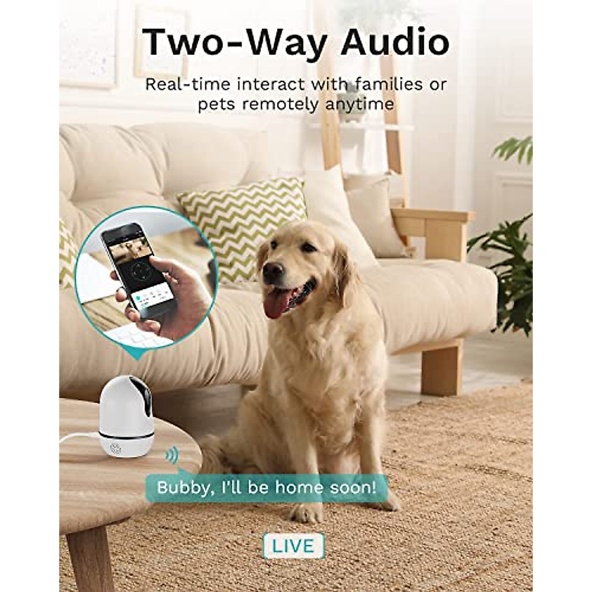 WUUK 4MP Indoor Security Camera, Pan Tilt Cam for Baby Monitor, Wi-Fi Home Security Pet Camera for Dog or Cat, Motion Detection & Tracking, Night Vision, 2-Way Audio, Compatible with Alexa & Google