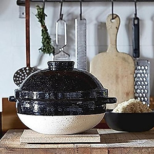 Hasegatani Pottery ACT-03 Hasegaen Kamado-san Rice Earthenware Pot, 2 Cups, Approx. 33.8 fl oz (1,000 ml), Direct Fire, Black