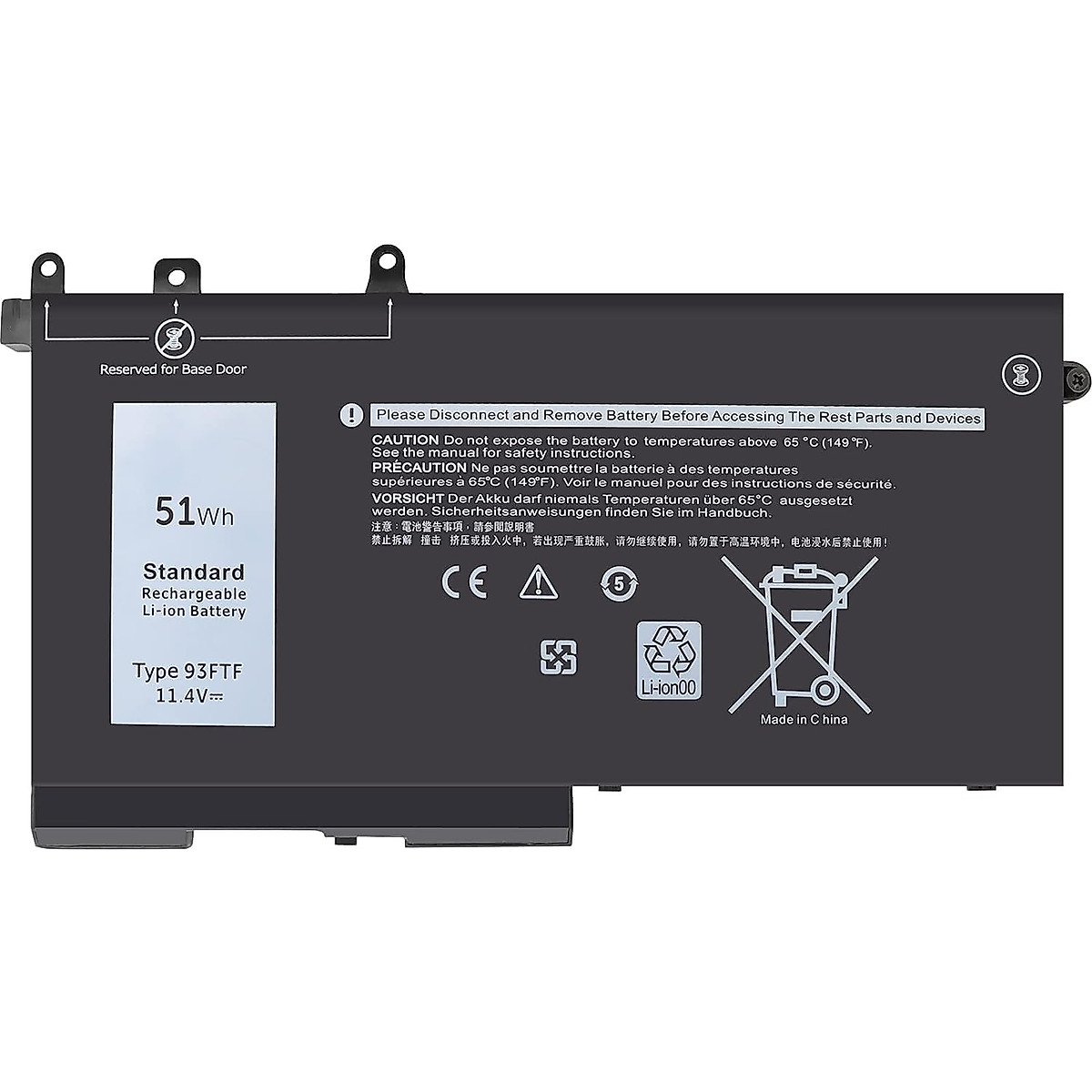 YXKC 51Wh 93FTF Battery for Dell Latitude 5580 5280 5480 5590 5490 5491 5290 5288 5488 5495 5591 E5580 E5480 E5280 E5590 E5490 E5290 E5591 E5491 Precision 15 3520 3530D4CMT 4YFVG 83XPC 451-BBZT 11.4V