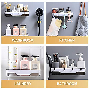 Shower Caddy Basket Shelf with Hooks，No Drilling Bathroom Shelf with Adhesive for Shampoo，Wall Mounted Bathroom Shower Storage Organizer Rack for Toilet，Kitchen Spice Rack (White)
