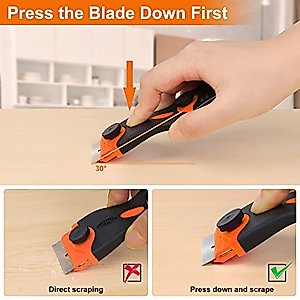 THINKWORK Razor Blade Scraper - 2Pcs Razor Scraper Set with 20Pcs Razor Blades, 2-in-1 Scraper Tool for Removing Labels, Decals, Stickers, Paint, Caulk, Adhesive