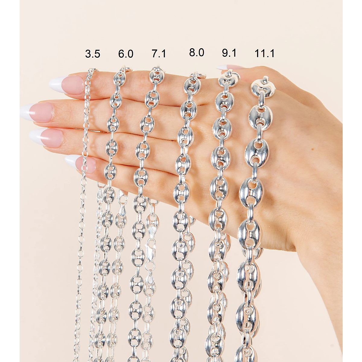 Olive & Chain Silver Puffed Mariner Link Chain Necklace, Style: 6 mm, Size: 18 inch, 925 Sterling Silver, Reflective Surface, Hypoallergenic, Comfortable, Unisex