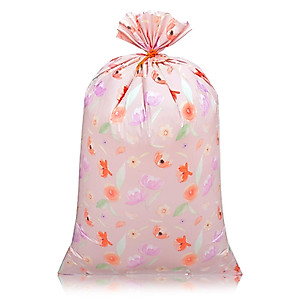 Lager Plastic Gift Bags(36x56inch),2 Pieces Jumbo Present Bags with Patterns of Spotted Balloons and Letters,Reusable Giant Wrap Bags for Baby Shower, Birthday, Party, Wedding, Christmas