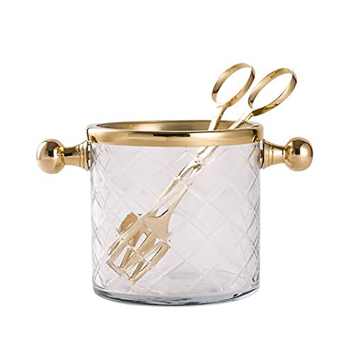 SOSSEG Ice Bucket, Ice Bucket, Handmade Brass Glass Ice Bucket with Ice Clip Dining Table Cooler Wine Wine Rack Ice Bucket Champagne Can Cooler Wine Chiller Bucket