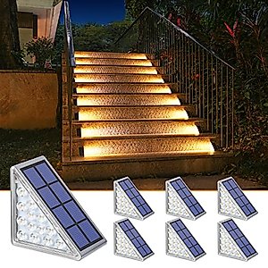 NIORSUN Solar Outdoor Step Lights Warm White Triangle IP67 Waterproof Auto on Off Decoration Deck Lights for Patio Yard, Driveway, Porch, Front Door, Sidewalk, 6 Pack