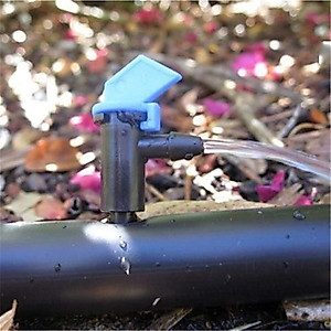 Lxcom Lighting 100 Pack 2 GPH Flag Dripper Emitter Drip Emitters 8L/H Irrigation Emitter Sprinkler Drippers System Parts Connect 4mm/7mm Hose for Lawn Vegetables Garden (Blue)