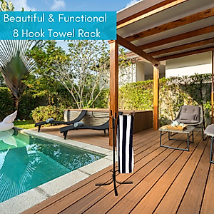 BIRDROCK HOME Outdoor Pool Towel Rack with 4 Bars & 4 Hooks | Ideal for Poolside, Hot Tub, Spa, Patio, & Indoor Use | Heavy-Duty Metal Drying Stand for Wet Bathing Suits, Towels & Accessories | 45" H