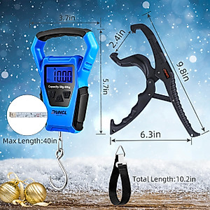 RUNCL Waterproof Fishing Scale with Lip Gripper, Electric Fish Scale with 40 in Ruler, LB/OZ/KG, Big Handle, Memory Storage, Digital Portable Hanging Scale for Luggage, Fish