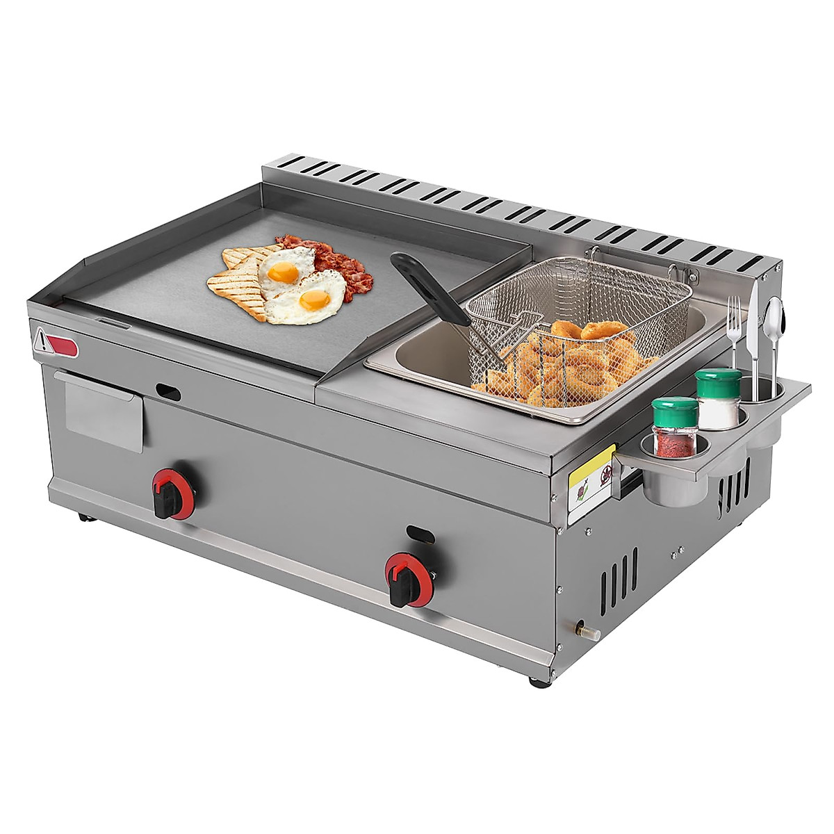 BANLICALI Gas Deep Fryer with 6L Basket for Commercial Use, Kitchen Fat Fryer LPG Gas Fryer with Griddle, Stainless Steel Griddle And Deep Fryer for Home Kitchen Restaurant Snack Bar Silver