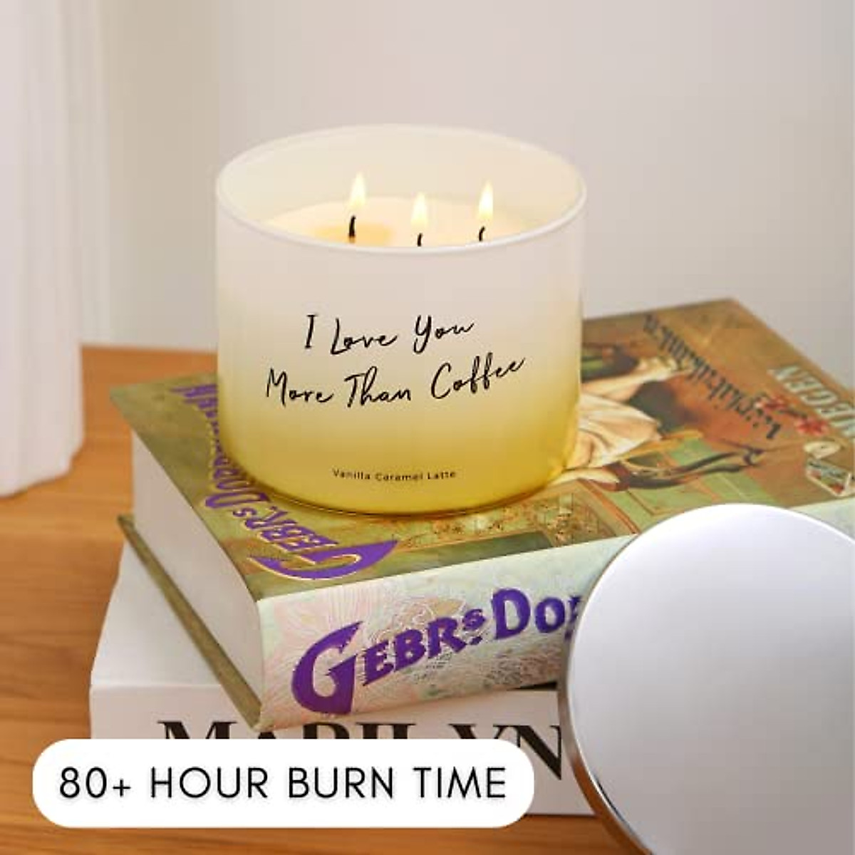 Vanilla Caramel Latte 3 Wick Soy Candle | I Love You More Than Coffee Scented Candle | Aromatherapy Candle for Home 15.8 oz | Strong Coffee Candles with Message for Him & Her, Mothers Day Candle Gifts