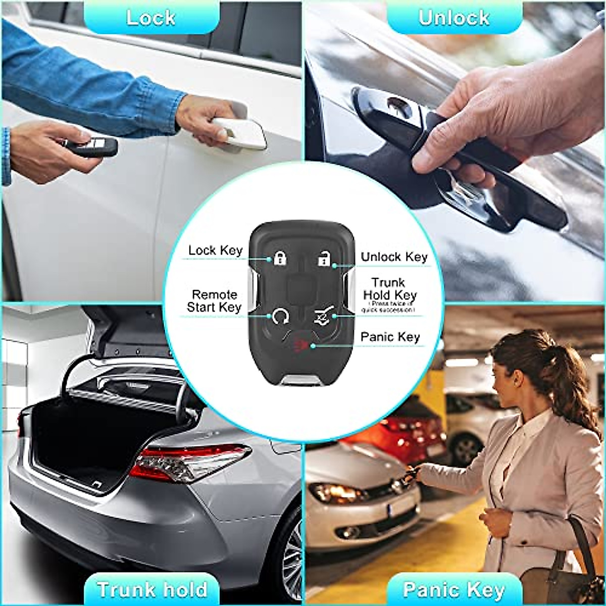 X AUTOHAUX HYQ1AA 315MHzReplacement Keyless Entry Remote Start Smart Car Key Fob for GMC Terrain 2018 2019 2020 2021 2022 13584502 5 Key Button with Door Key