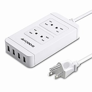 Surge Protector Power Strip with USB,4 Spaced Outlets Extension Board &4 Ports USB Charger(2.4Ax4), 6 ft Long Extension Cord, 1700J, 2500W, 100-240V, White for Home/Office/School by AICODE