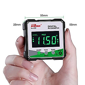 Digital Angle Finder, LEERCHUANG Inclinometer Angle Measuring Tool with Magnetic Base, Digital Angle Gauge/Protractor for Woodworking, Carpentry, Building, Automobile, Masonry – Green Light