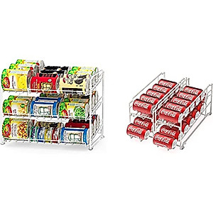 Simple Houseware Stackable Can Rack Organizer + Soda Can Dispenser Organizer, White