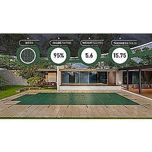 WaterWarden Inground Pool Safety Cover 16’ x 32’ with Center End Step, 15-Year Warranty, UL Classified to ASTM F1346, Triple Stitched for MAX Strength, Abrasion Resistant, Hardware Included Green Mesh