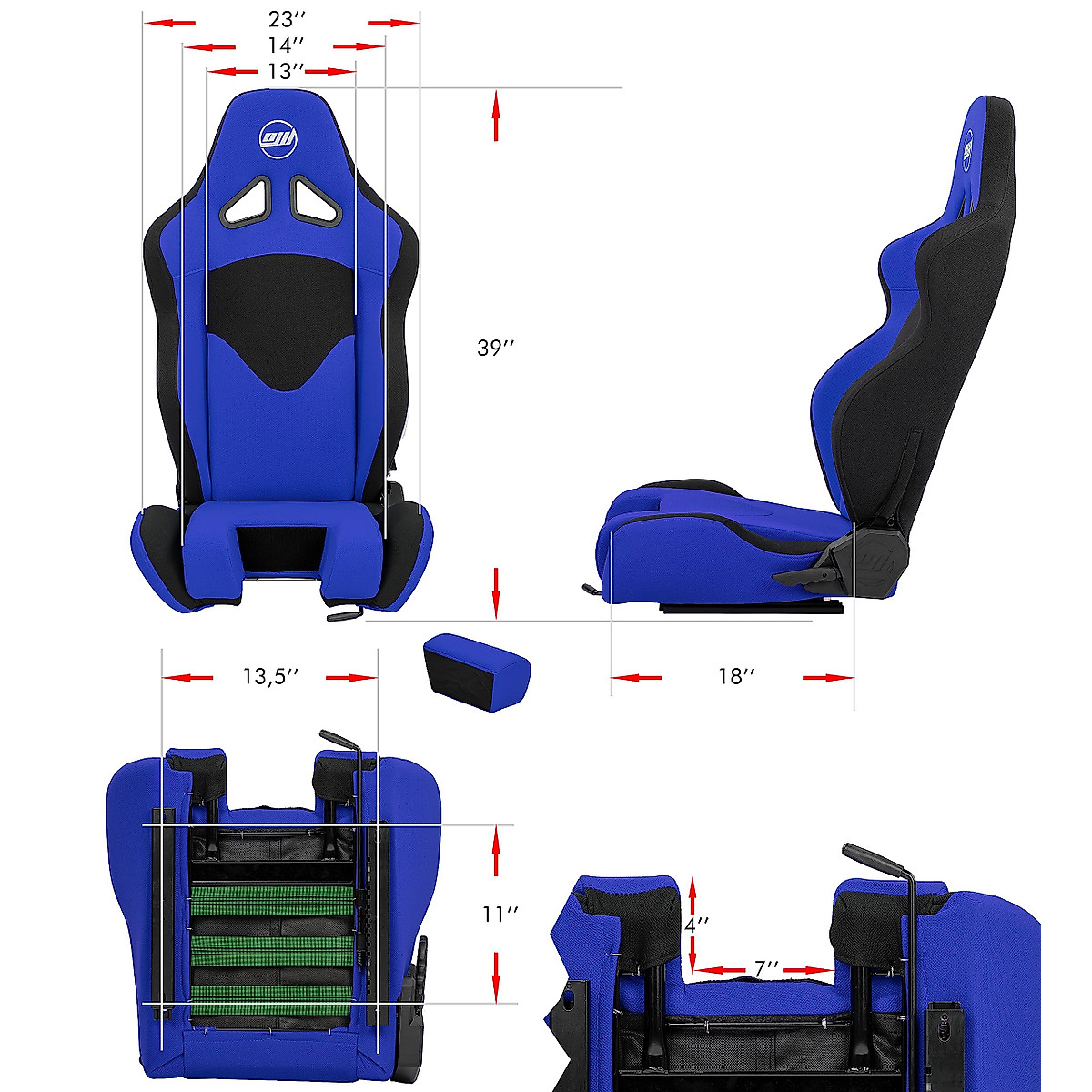 OpenWheeler SimFab Flight Simulator Seat With Seat Base Cut Out For Fighter Stick Or Helicopter Collective, blue
