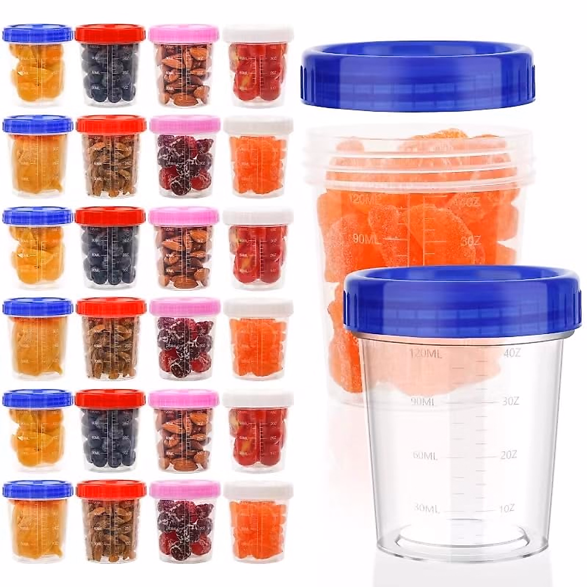 XSEINO 24 Pack 4oz Salad Dressing Container to Go,Small Containers with Lids Leakproof Condiment Containers with Screw Lids Reusable Stackable Plastic Dip Sauce Containers