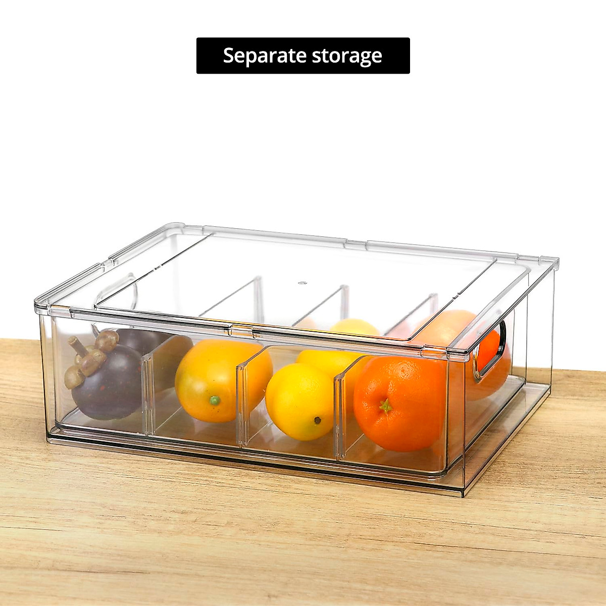 QWORK Refrigerator Organizer Bins with Pull-Out Drawer, Clear Fridge Drawer Organizer with Handle, 13.4 X 10 X 4.3 inches, Stackable and PET Storage Container for Kitchen, Pantry, and More