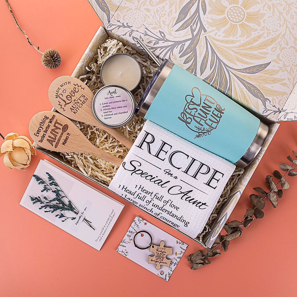 ELEMENU Aunt Gifts - Gifts For Aunt From Niece, Nephew - Mother's Day, Christmas, Birthday Gift Baskets For Aunt, Tia, Auntie - New Aunt, Aunt Announcement Gifts