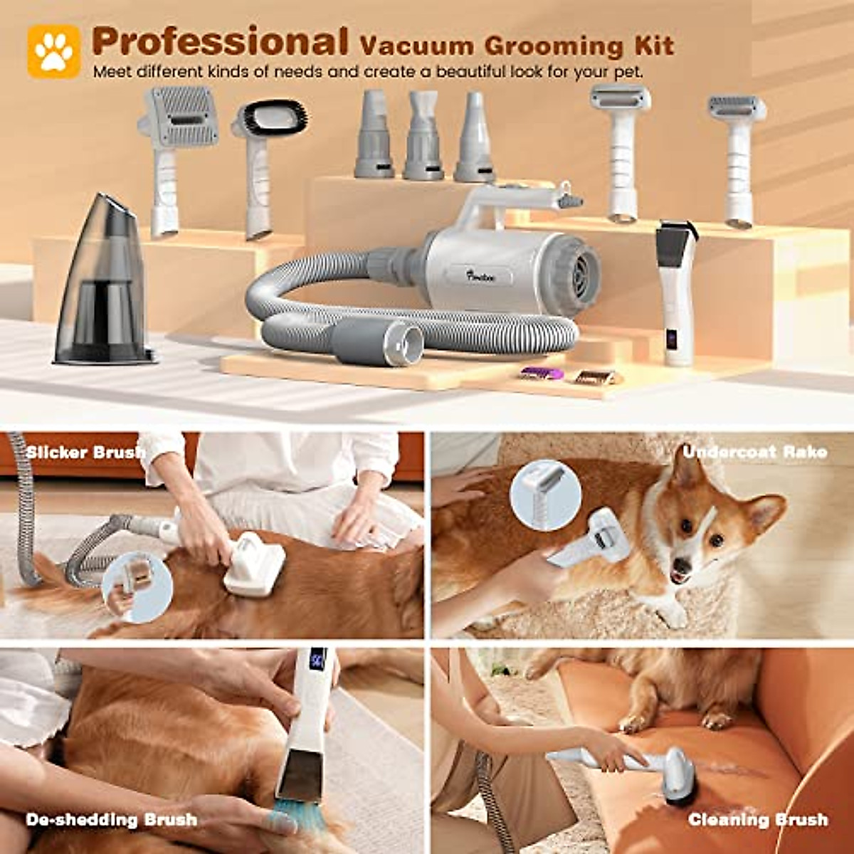 Pawaboo Dog Grooming Kit & Dog Hair Vacuum & Dog Dryer, Dog Grooming Clippers with Pet Grooming Tools for Shedding and Drying Pet Hair