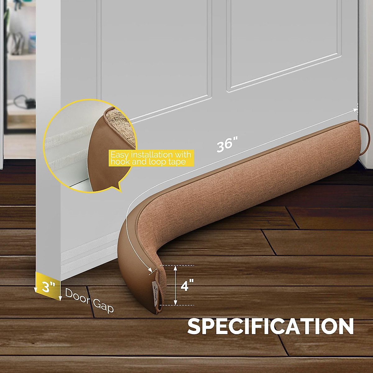 fowong Under Door Draft Stopper 36 Inch Noise Stopper Soundproofing Draft Guard for Bottom of Door, Brown