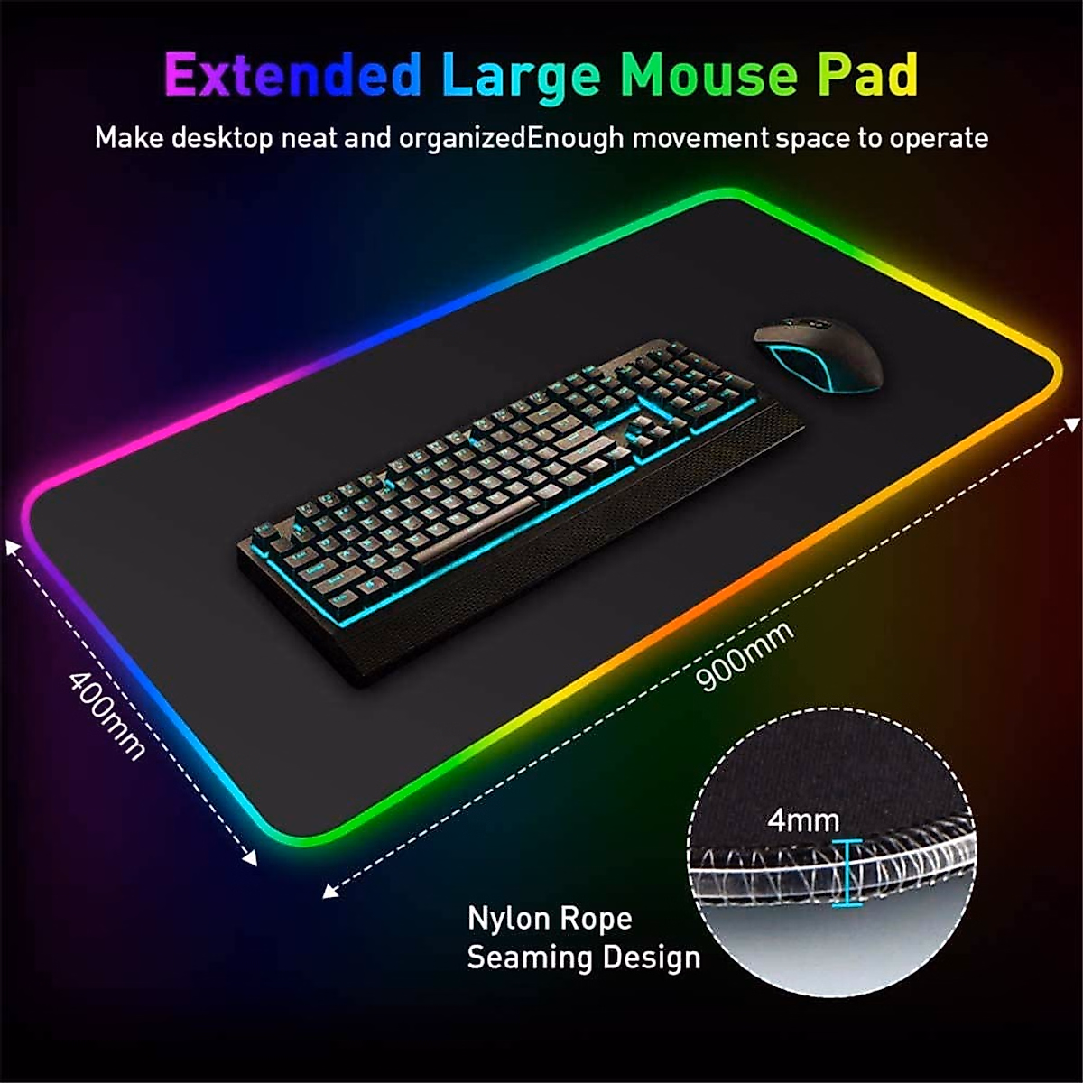 Blue Hexagon Geometric Pattern RGB LED Gaming Mouse Pad - Large Pad RGB Gaming Mat with Easy to Clean Waterproof Surface - Anti-Slip Rubber Base 11.81"x23.62"