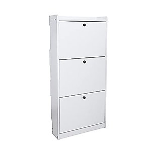 DYRABREST 3 Drawer Shoe Cabinet White,Shoe Storage with 3 Flip Doors Adjustable Shelf Freestanding Organizer for Entryway,Narrow Shoe Rack Storage Organizer Cabinet, Single-Turn, 3-Layer Shoe Cabinet