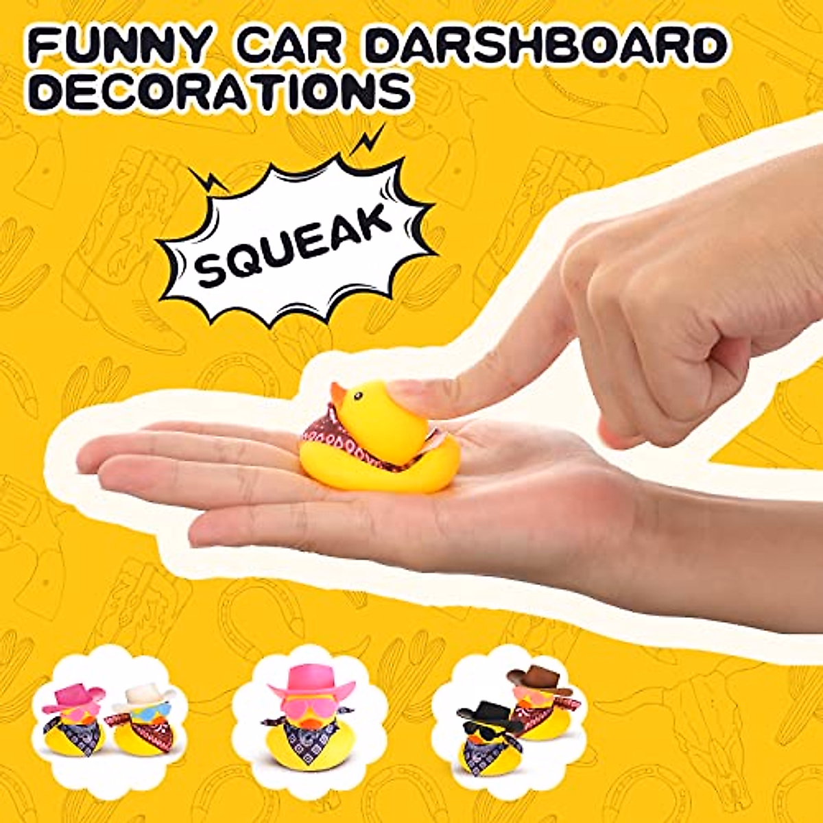 24 Sets Cowboy Rubber Ducks with Mini Cowboy Hat Scarf and Sunglasses Cute Bath Rubber Ducks Small Bathtub Accessories Toys for Baby Shower Birthday Swimming Party Gifts Decorations