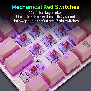 HUO JI E-Yooso Z-88 RGB Mechanical Gaming Keyboard, Red Switches, 60% Compact 81 Keys Hot Swappable for Mac, PC, Cute Pink