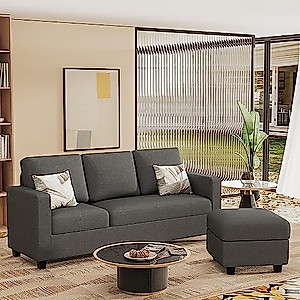 Flamaker Sectional Couch, Sofa Couch for Living Room, L-Shaped Couch with Reversible Chaise, Fabric Small Couches for Apartment, Small Spaces (Dark Grey)