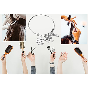 Miss Pink Hair Stylist Gifts Hairdresser Gifts for Women Beautician Hairdresser Charm Bracelet Presents Expandable Wire Bangle Graduation Birthday Christmas Gifts for Her
