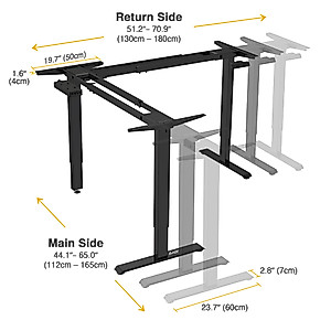AVLT 47" Electric Standing Desk (3 ft 11 inches) L Shaped Sit Stand Desk Height Adjustable with Swappable Mid Foot Design - 3 Leg Motorized Corner Desk - Frame Only - Black
