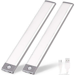 Rechargeable Motion Sensor Led Lights Ultra Thin Softer Under Counter 54-LED Closet Lighting Battery Operated Wireless Kitchen Under Cabinet Lighting Stick On Night Light (2PACK)