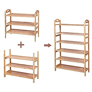 SONGMICS Bamboo Entryway Shoe Shelf Storage Organizer, Ideal for Hallway Bathroom Garden, 6-tier, Fresh Maple