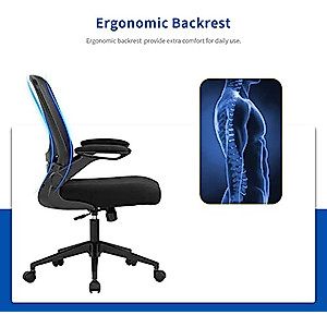 BestOffice Ergonomic Desk Mesh Computer Swivel Rolling Mid Back Task Lumbar Support Flip-up Arms Massage Adjustable Chair for Women Adults, Black