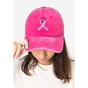 Giavuwn Breast Cancer Awareness Hat for Women, Embroidered Pink Ribbon Vintage Cotton Adjustable Baseball Cap