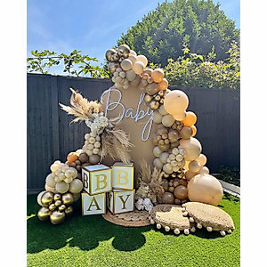 LyzzGlobo Boho Brown Balloon Garland Kit, Sand White Matte Gold Cream Coffee Balloons Arch for Baby Shower Birthday Wedding Party Decoration