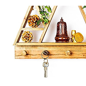 Mountain Shelf with Hooks – Triangle Shelves for Boho Crystal Shelf Display, Essential Oil Holder Organizer, Rustic Wooden Décor for Bedroom, Bathroom, Living Room, Nursery & Entryway