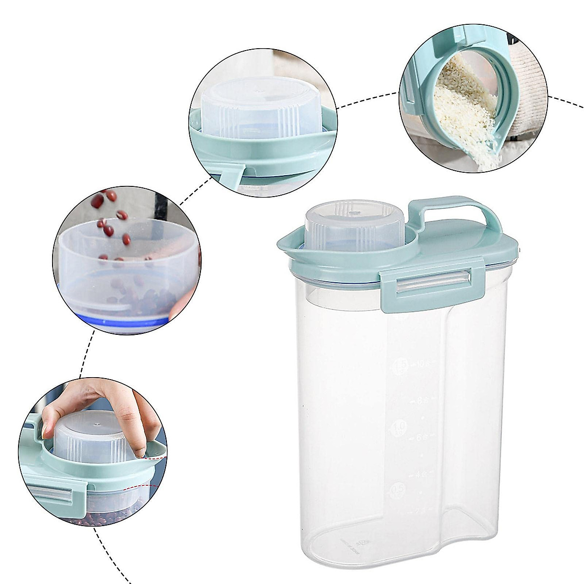 Fulenyi Rice Bin Rice Container, Airtight Cereal Container Rice Barrel Dry Grain Dispenser Thicken Rice Cylinder Clear Food Storage Box with Airtight Design Pour Spout