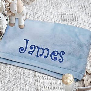 My Personal Memories Customized Baby Blanket for Boy or Girl - Soft and Plush Newborn Gift - Embroidered with Name (Blue)