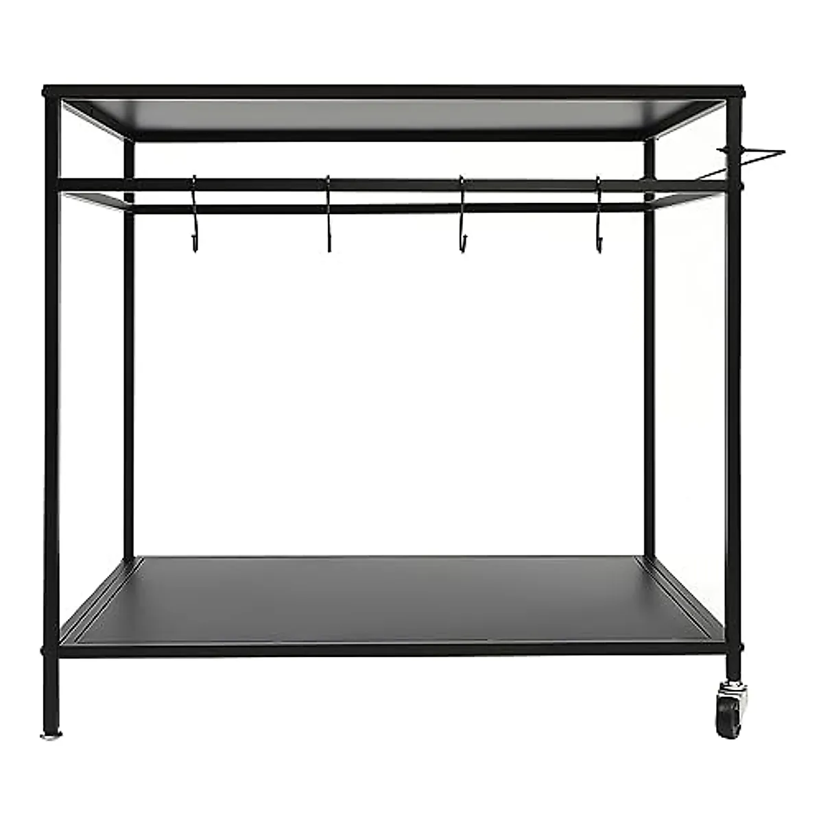 Outdoor Grill Cart, Stainless Steel Double-Shelf Movable Dining Cart Outdoor BBQ Food Preparation Table Kitchen Picnic Worktable for Backyard Grilling, BBQ, Party (Black)