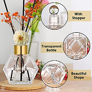 Diffuser Glass Bottles Set of 5 DIY Empty Clear Glass Fragrance Bottle with Gold Caps Reeds Sticks Vase Decorative Diffusers for Home Office Desk Decoration Wedding Replacement Girl Women