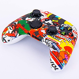 YoRHa Silicone Printing Thickened Cover Skin Case for Xbox Series X/S Controller x 1(Skull Graffiti II) with Thumb Grips x 10