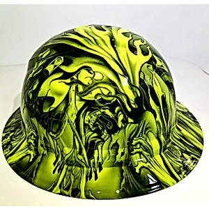Wet Works Imaging Customized Pyramex Full Brim Hydro Dipped in Green ACE of Skulls Hard HAT with Ratcheting Suspension Custom LIDS Crazy Sick Construction PPE