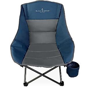 Black Sierra Deluxe Low Scoop Padded Camping Chair, Folding Event Chair with Cup Holder and Carrybag, Outdoor Portable Beach Chair Supports 250 Lbs, Event Chair, Camping Chair, Beach Chair
