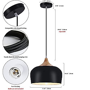 POLITAMP Modern Pendant Lights,Wooden Dome Pendant Light Fixture,Adjustable Hanging Pendant Lighting Chandelier Lamp for Kitchen Island,Dining Room,Hallway,Foyer,Bedroom(Black)